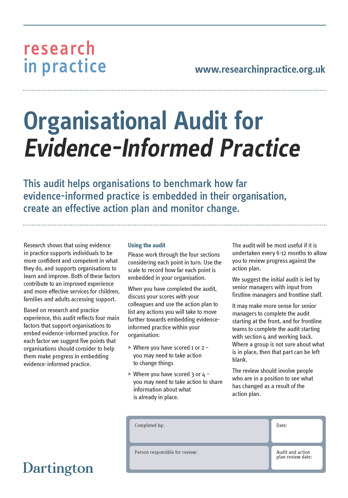 Organisational Audit for Evidence-Informed Practice: Practice Tool (2020) | Research in Practice